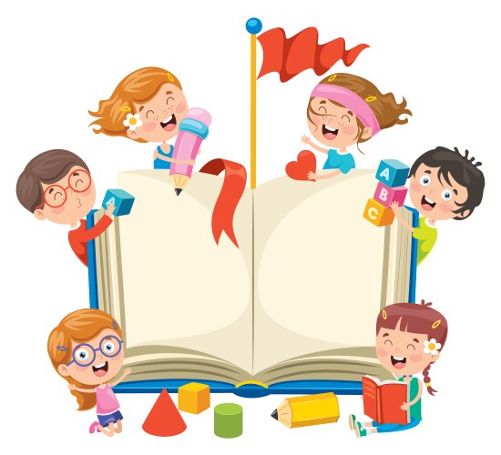 Kids jumping on book Royalty Free Vector Image