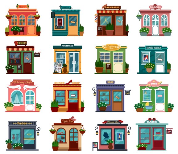 Print shop building facade in thin line exterior Vector Image