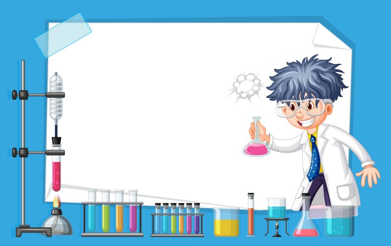 Frame template design with kid in science lab Vector Image