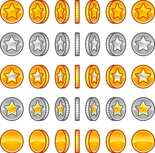 Heart coins rotation animation sprites Royalty Free Vector