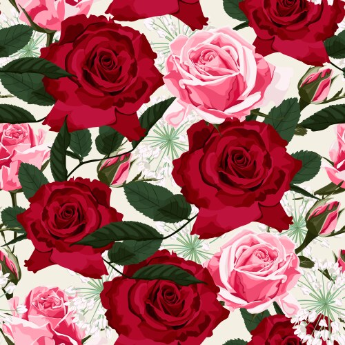 Horizontal seamless background with red roses Vector Image
