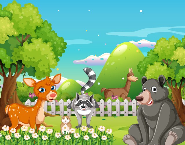 Happy animals cartoon on the nature scene Vector Image
