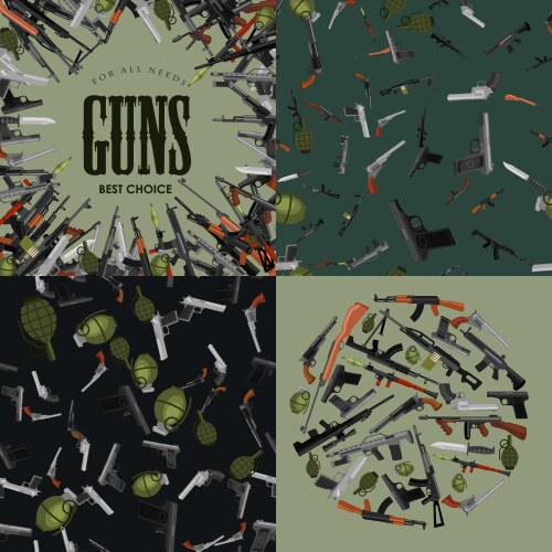 Military weapons set flyer monochrome Royalty Free Vector