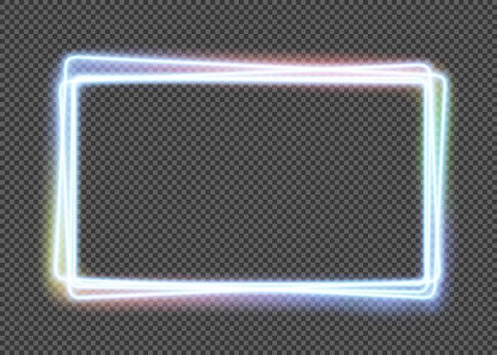 Blue neon rectangle frame template on transparent Vector Image