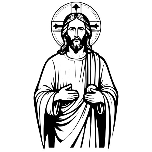 Cartoon jesus ink hand drawn line transparent Vector Image