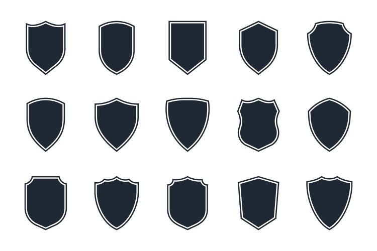 Shield shape icons set black label signs isolated Vector Image