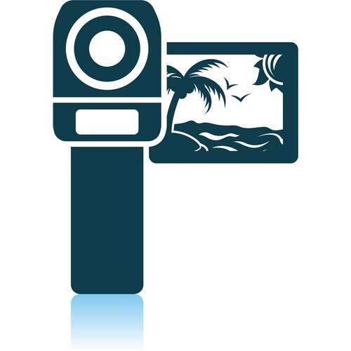 Video camera with play button silhouette icon Vector Image