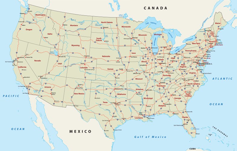 Highway Map of Us Vector Images (over 400)