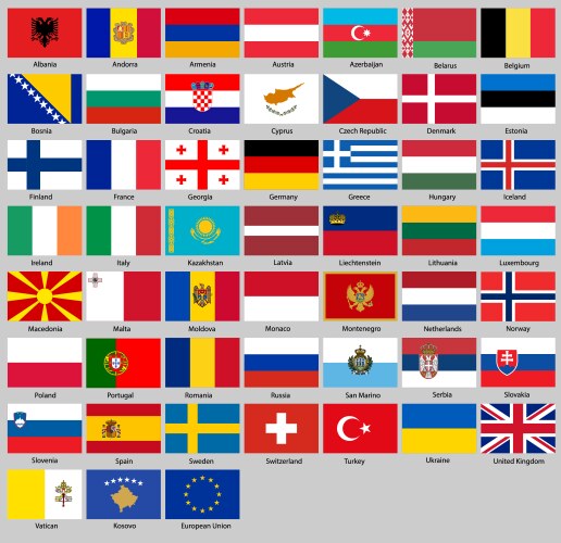 Flags of europe set Royalty Free Vector Image - VectorStock