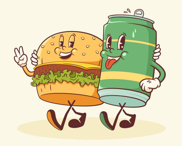 Sad fast food characters fries cola burger Vector Image