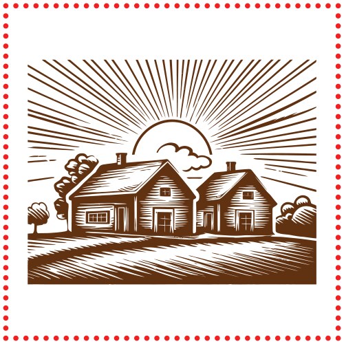 Charming countryside silhouette with sunrise Vector Image