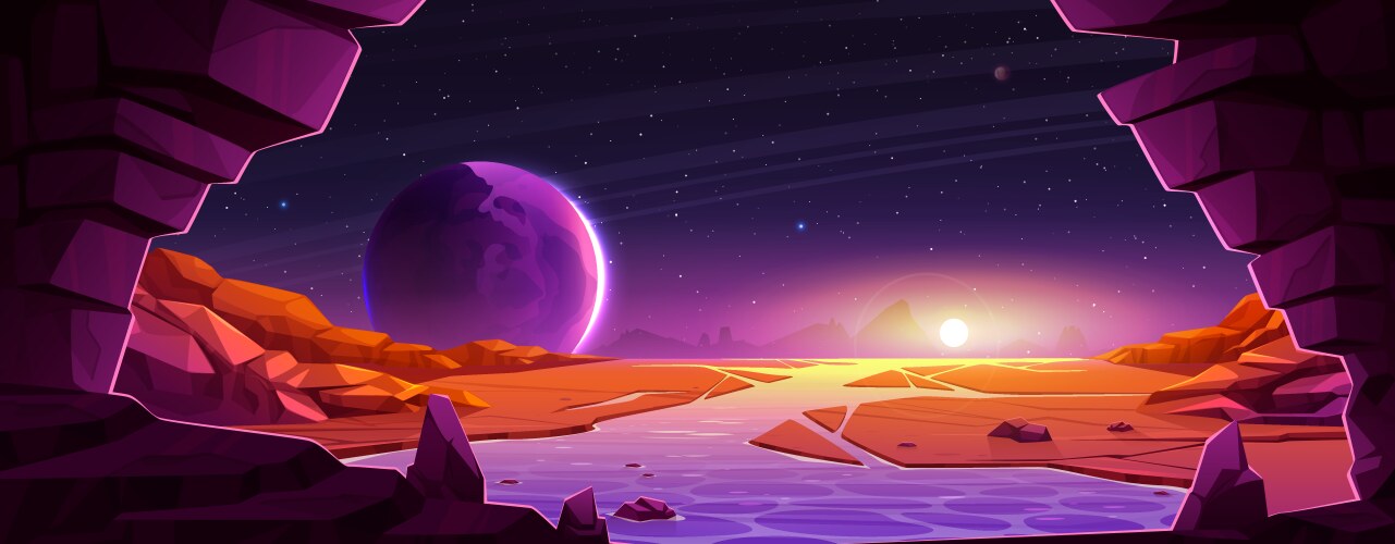 Alien planet background with rocky terrain Vector Image