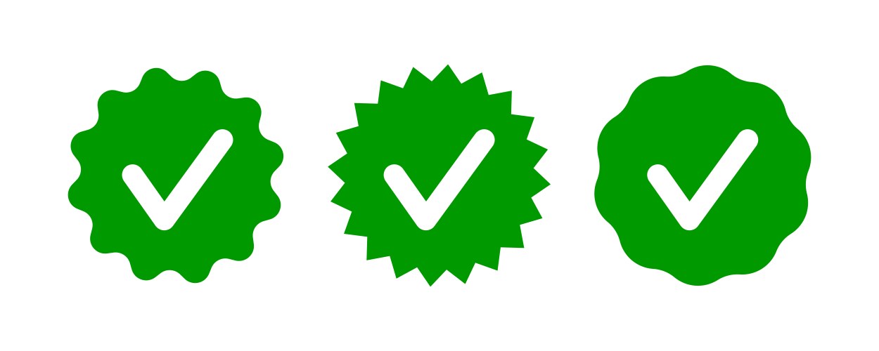 Check tick mark on wavy edge green circle sticker Vector Image