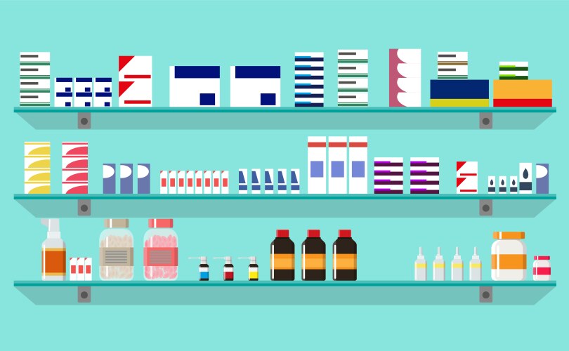 Modern interior pharmacy or drugstore Royalty Free Vector