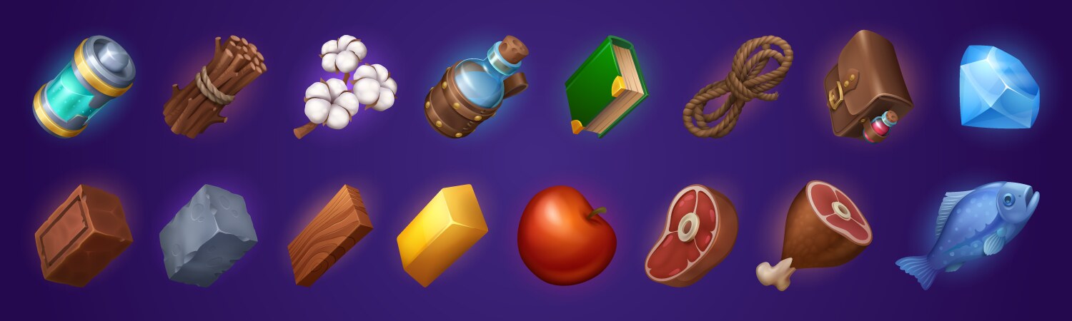 Cartoon game icon set ui interface design Vector Image