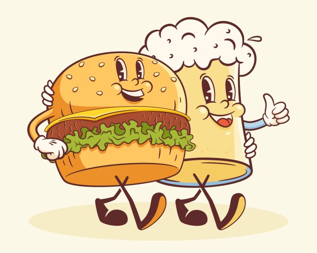Sad fast food characters fries cola burger Vector Image