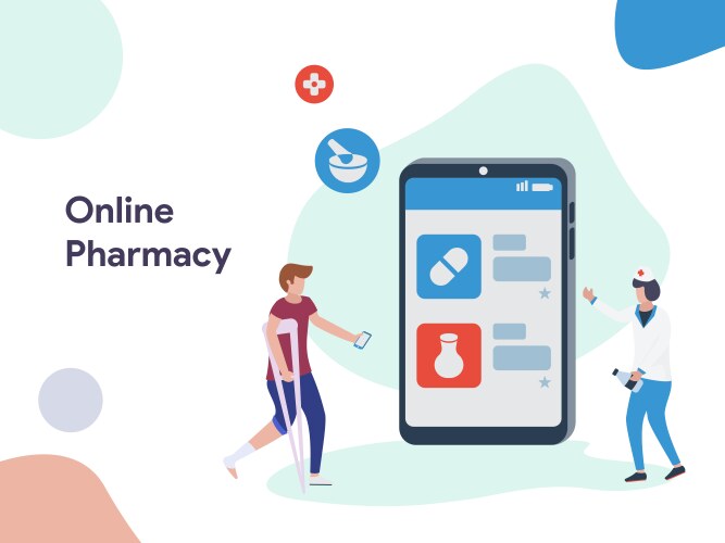 Woman ordering pills at drugstore online pharmacy Vector Image