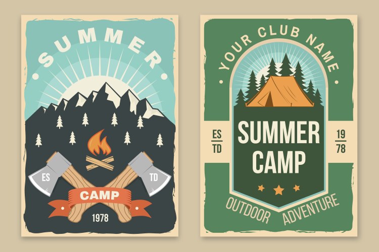 Set of camping poster banner Royalty Free Vector Image