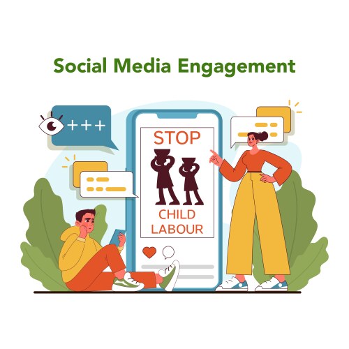 Social media against child labor flat Royalty Free Vector