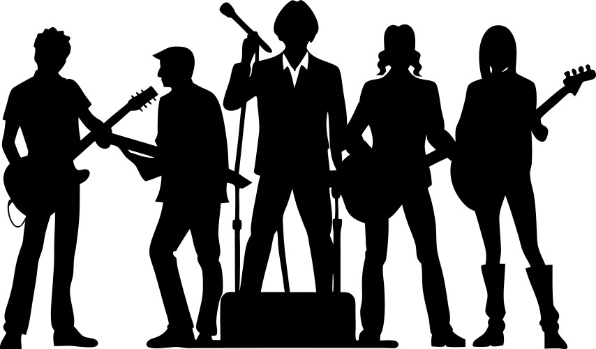 Band silhouette full lineup 2 Royalty Free Vector Image