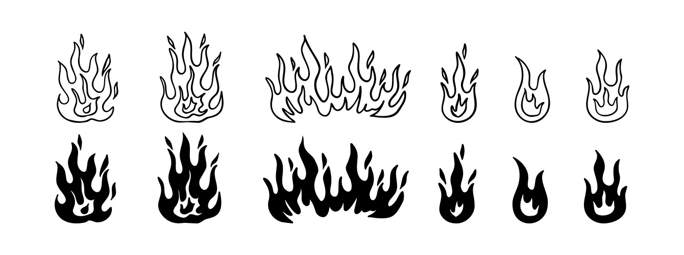 Doodle fire outline set various Royalty Free Vector Image