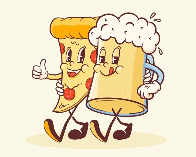 Groovy taco and beer retro characters label Vector Image