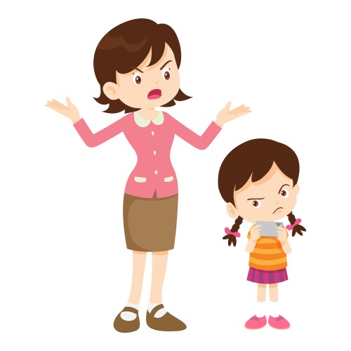 Angry yelling parent and upset child girl Vector Image