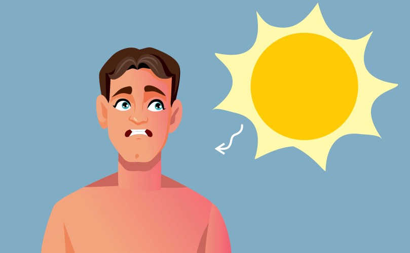 Woman getting sunburns from heated sun cartoon Vector Image