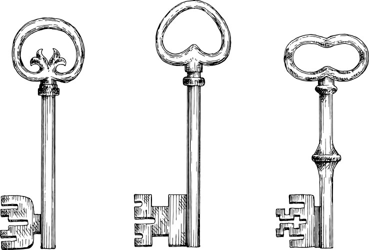 Vintage medieval skeleton keys sketches Royalty Free Vector