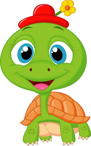 Happy turtle with blue cap on the lotus leaf Vector Image