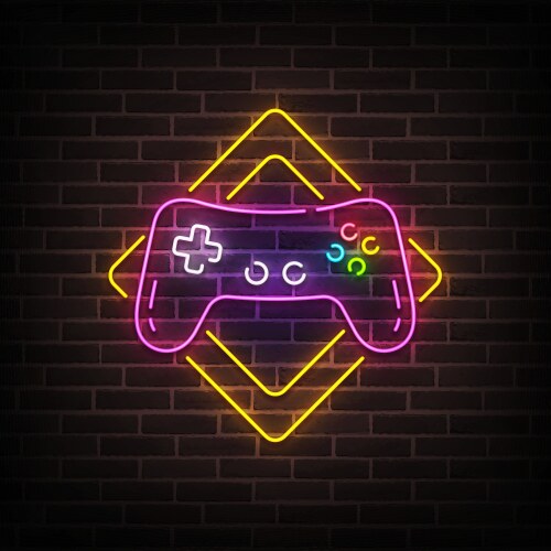 Game console neon sign bright signboard Royalty Free Vector
