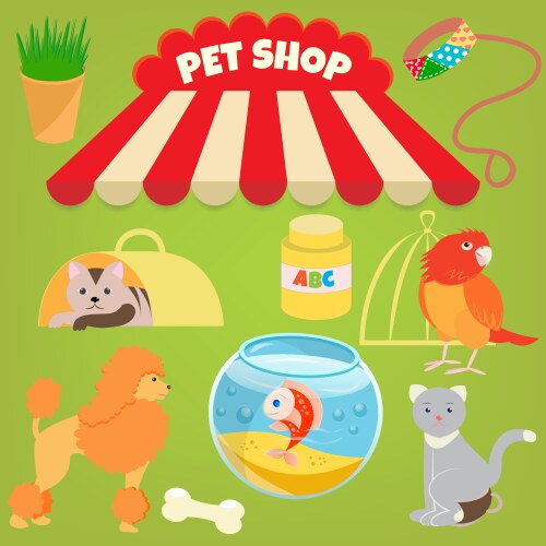 Poster pet shop cute cats yellow background Vector Image