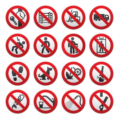 Prohibition signs icon set Royalty Free Vector Image