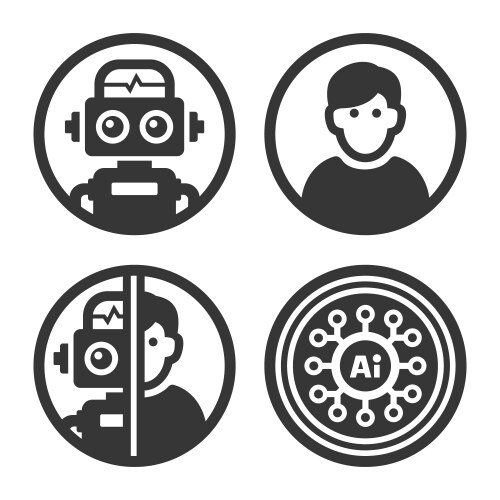 Old flat style robot set on white background Vector Image