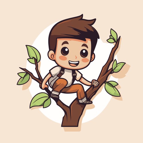 Cute little boy climbing on a tree cartoon Vector Image