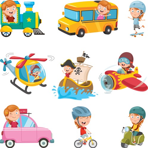 Cartoon transportation vehicle characters big set Vector Image