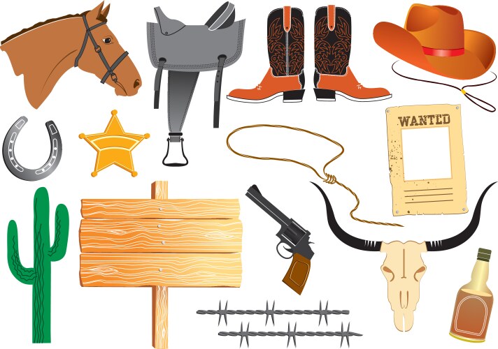 Cowboy objects set Royalty Free Vector Image - VectorStock