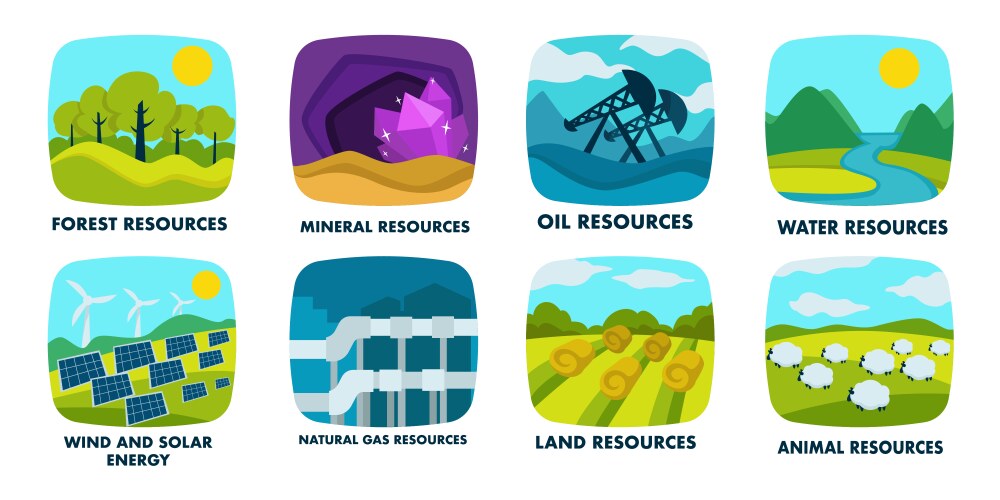 Different types of natural resources Royalty Free Vector