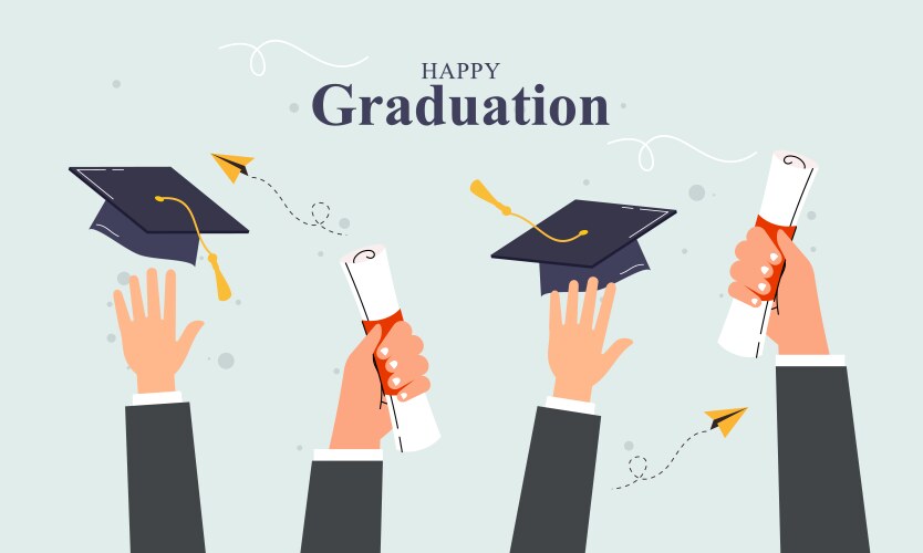 Graduation banner with cartoon Royalty Free Vector Image