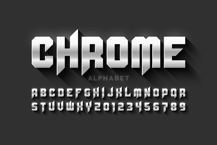 Chrome metal font steel metallic alphabet Vector Image