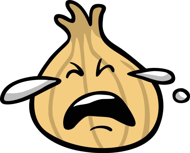 Crying woman peeling onions in the kitchen Vector Image