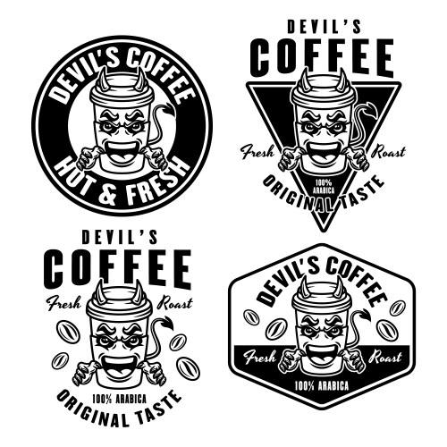 Devil coffee paper cup cartoon mascot character Vector Image