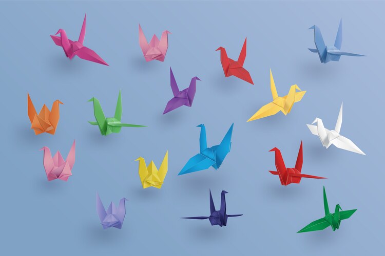 Elegant Origami Cranes - Black, White, Blue – Royalty-Free Vector ...