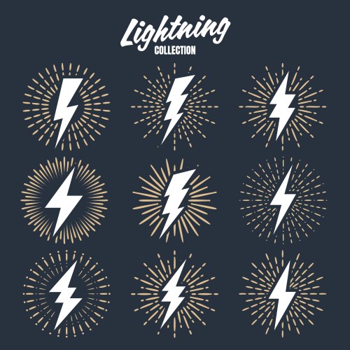 Yellow vintage lightning bolt and sun rays Vector Image