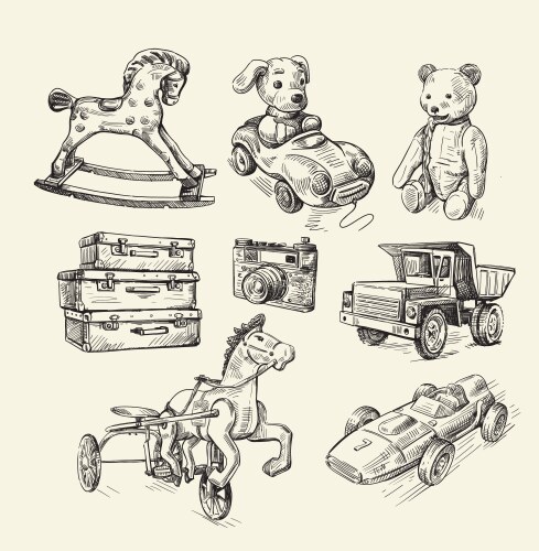 Toys hand-drawing set Royalty Free Vector Image