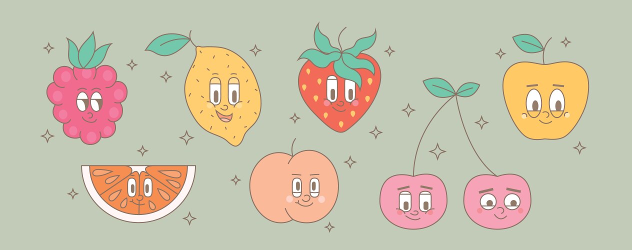 Retro trendy cartoon fruit characters modern cute Vector Image