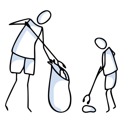Sweeping of mess cartoon stick figure Royalty Free Vector