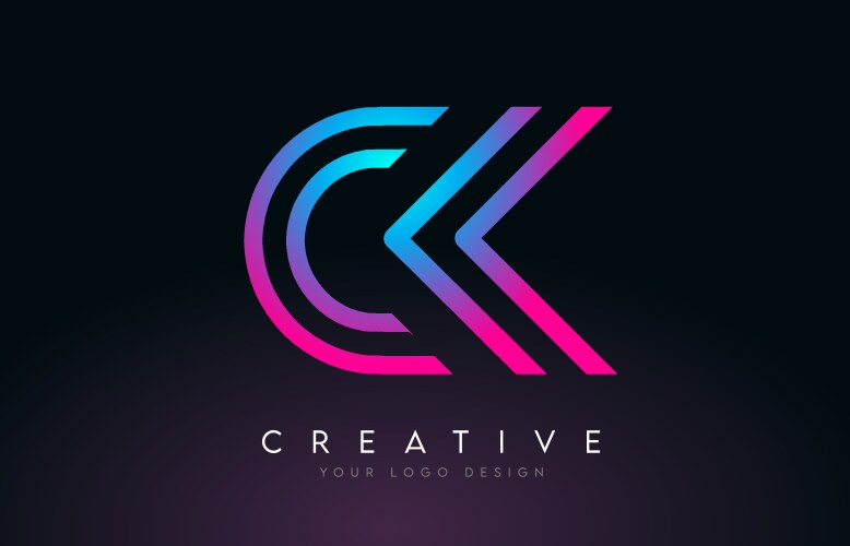 Purple pink ck c k letter logo design with ink Vector Image
