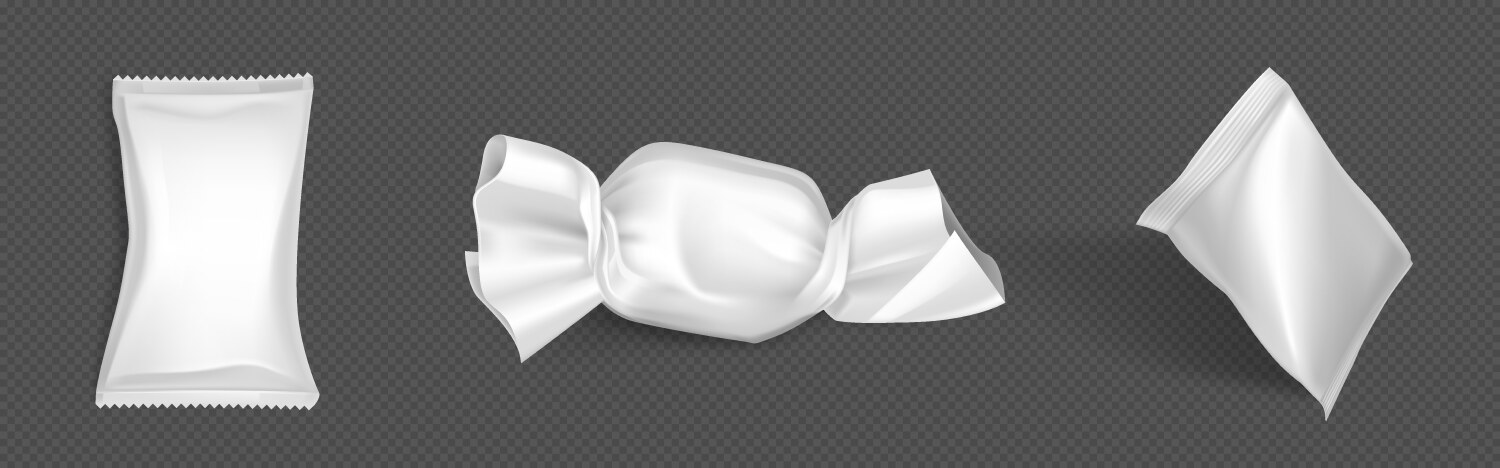 3d sweet chocolate candy plastic wrapper mockup Vector Image