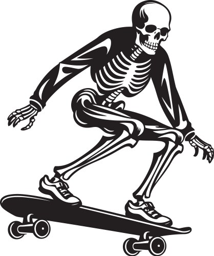 Skeletal skater skeleton riding skateboard black Vector Image